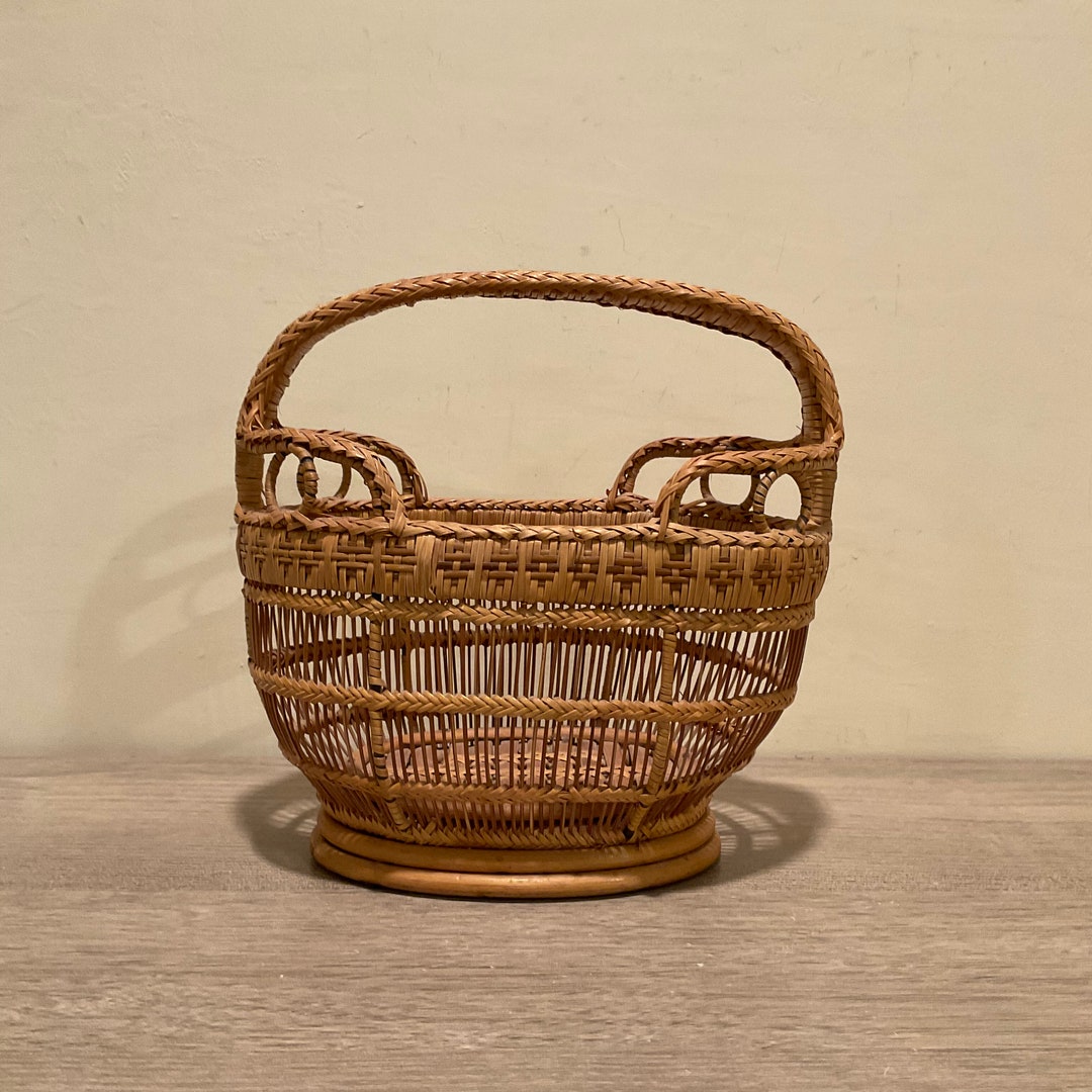 Vintage Finely Made Unique Basket With Handle Ornately Woven Basket ...