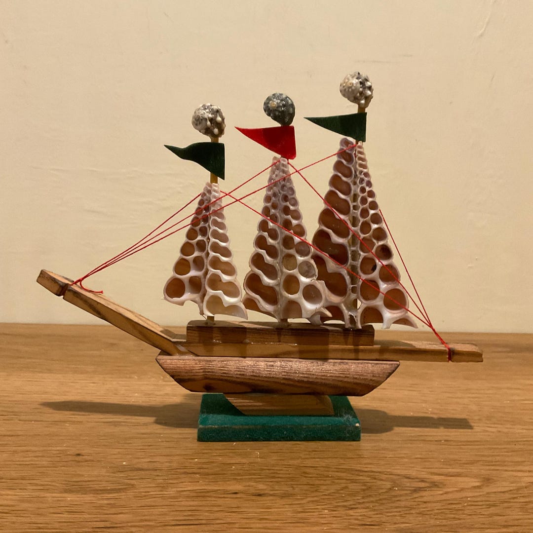 Vintage Seashell Schooner: Coastal Sailing Ship Model by Nanco - Etsy