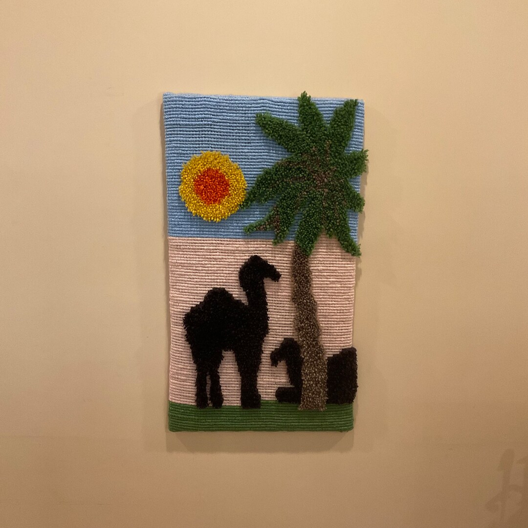 Vintage Hooked Rug Wall Hanging 34 X 19 Camel and Palm Tree Unique ...