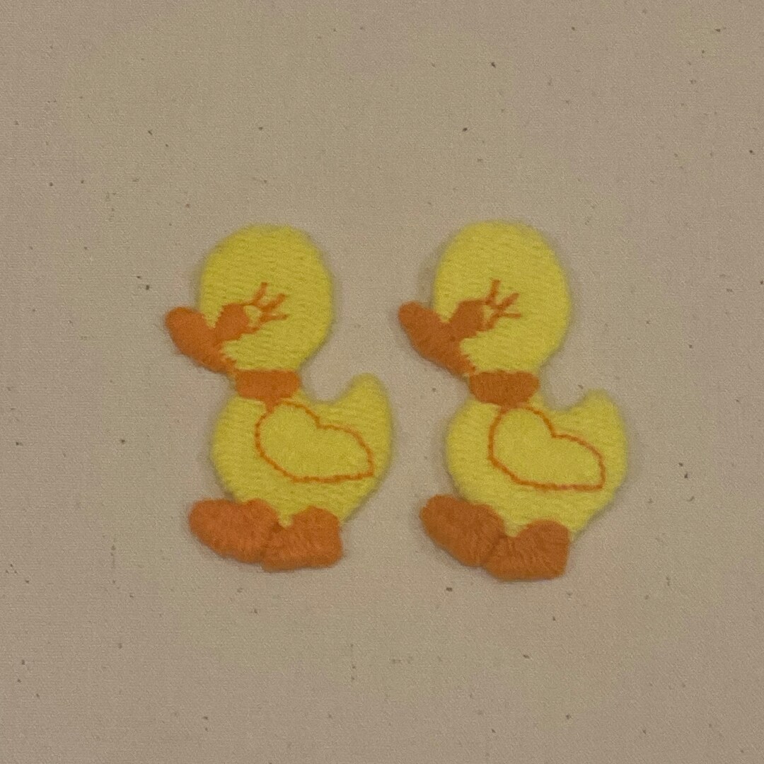 Pair of Vintage Yellow Duck Appliqué Patches Yarn Embroidery Sew on ...