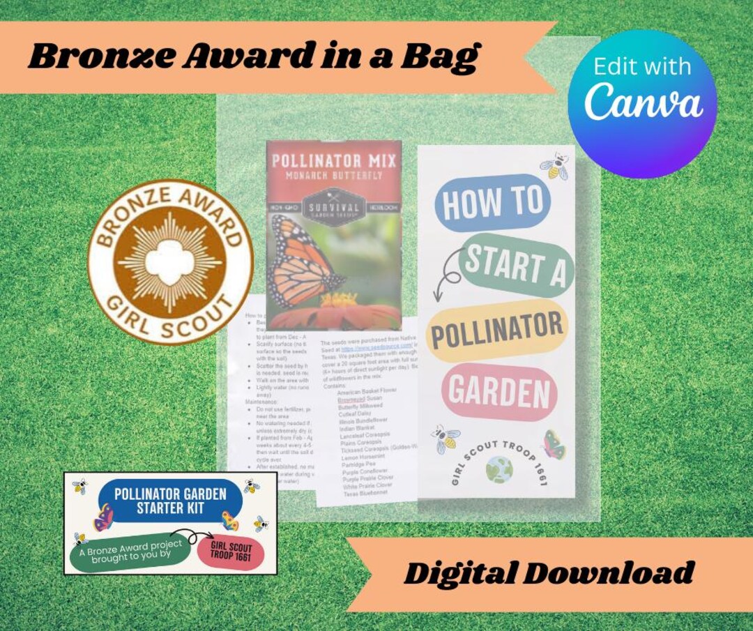 Girl Scout Bronze Award Kit How to Pollinator Garden Template Customize ...