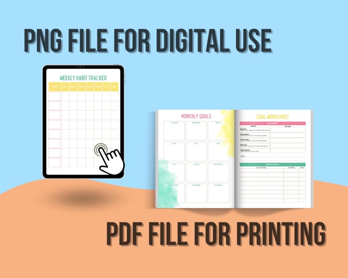 Goal Setting Worksheet SMART Goals Habit Tracker Printable Digital ...