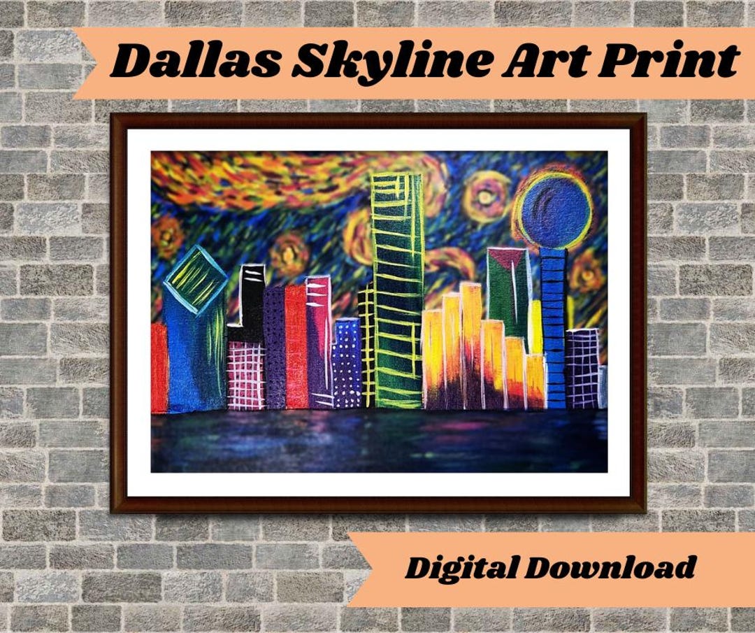 Urban Dallas Skyline Digital Print, Colorful Wall Art Poster, Cityscape ...