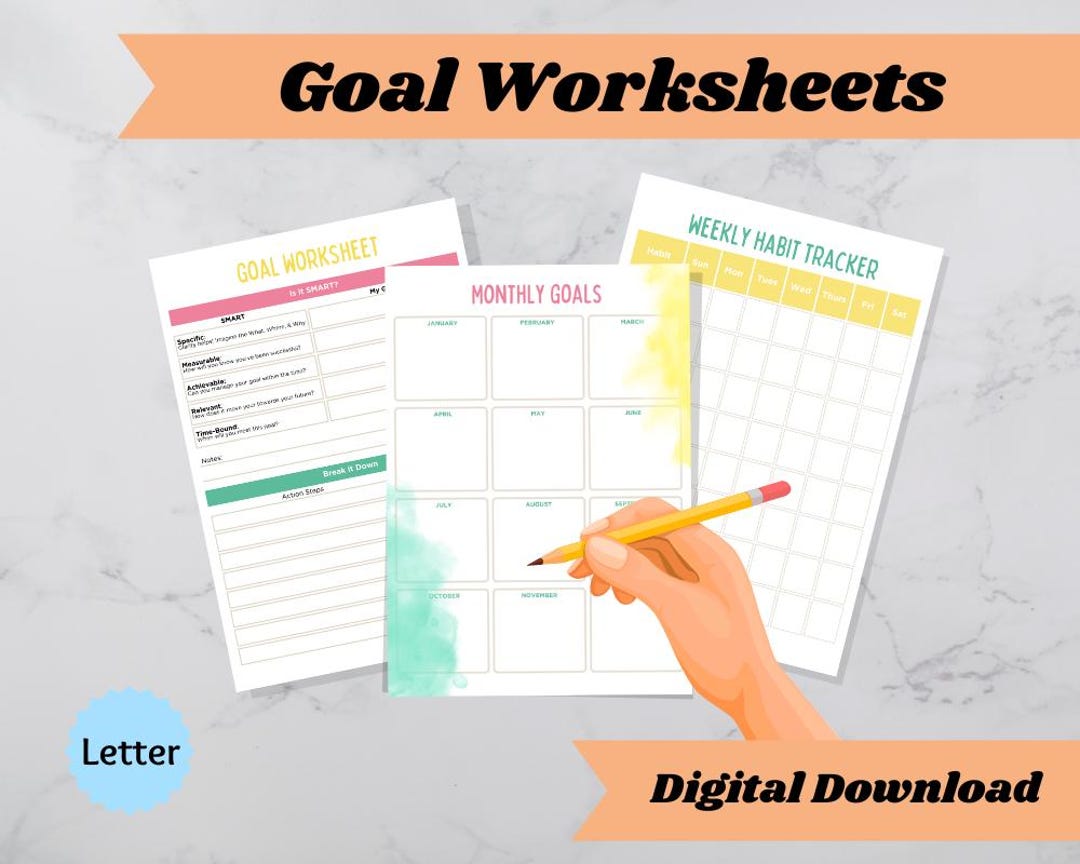 Goal Setting Worksheet SMART Goals Habit Tracker Printable Digital ...