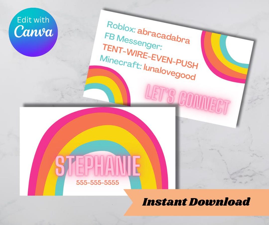 Kid Calling Card for Girls Business Card for Playdate Contact Card Teen ...