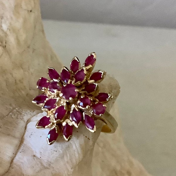 Ruby Cluster Ring - Etsy