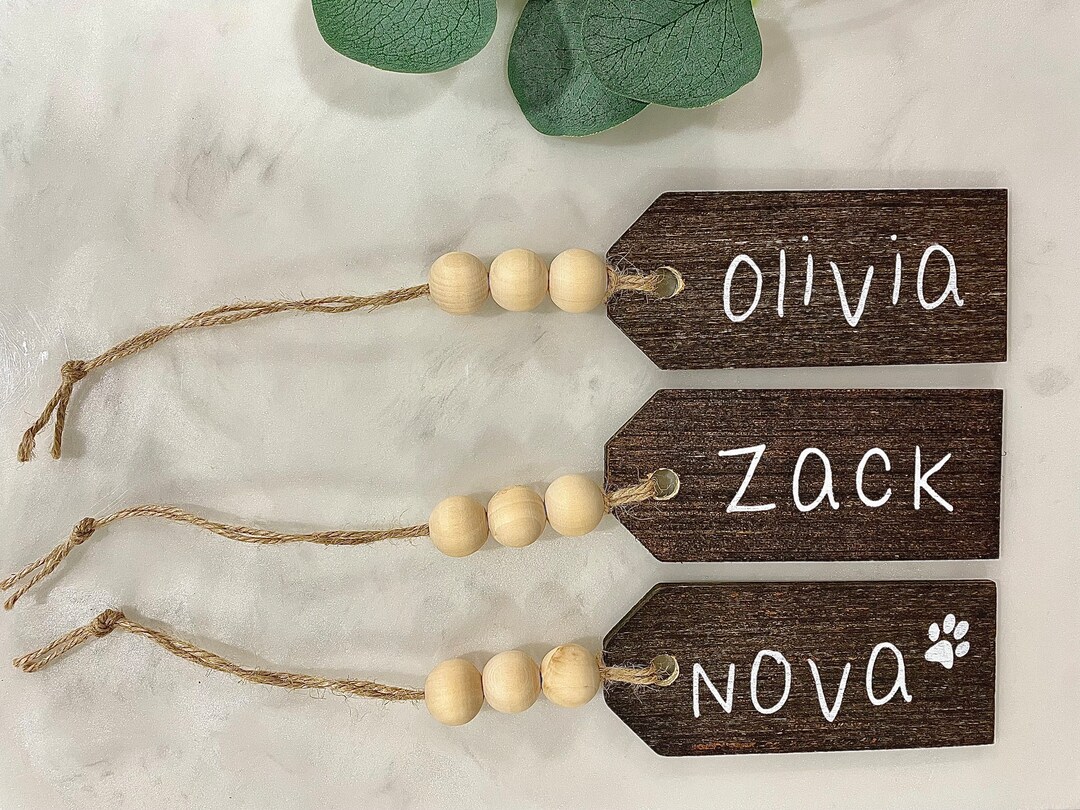 Beaded Wooden Name Tag, Christmas Stocking Tags, Beaded Birthday Name ...