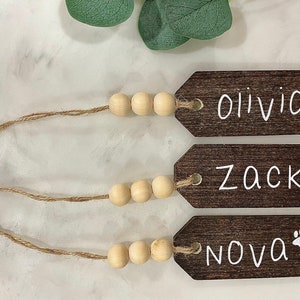 Beaded Wooden Name Tag, Christmas Stocking Tags, Beaded Birthday Name ...