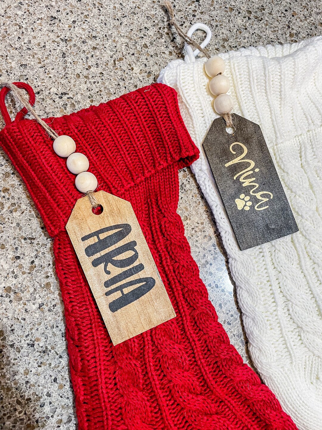 Beaded Wooden Name Tag Christmas Stocking Tags Beaded - Etsy