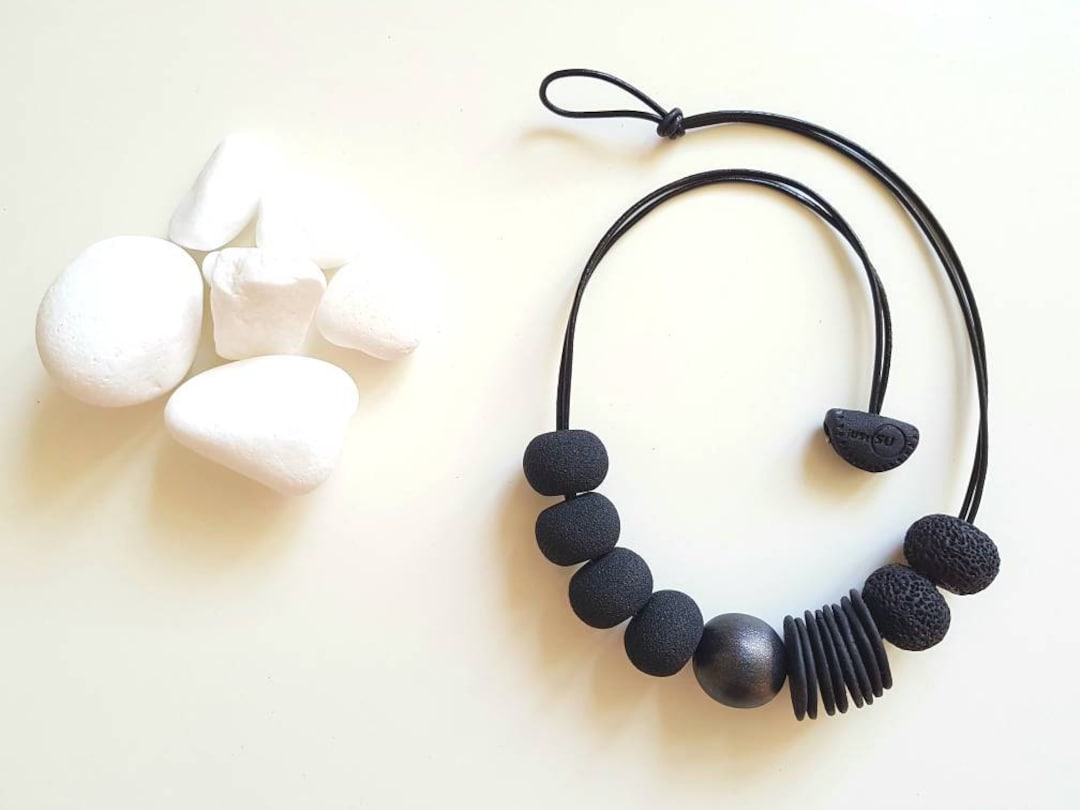 POLYMER PENDANT- Black Necklace-elegant Pendant-fimo Beads Necklace ...