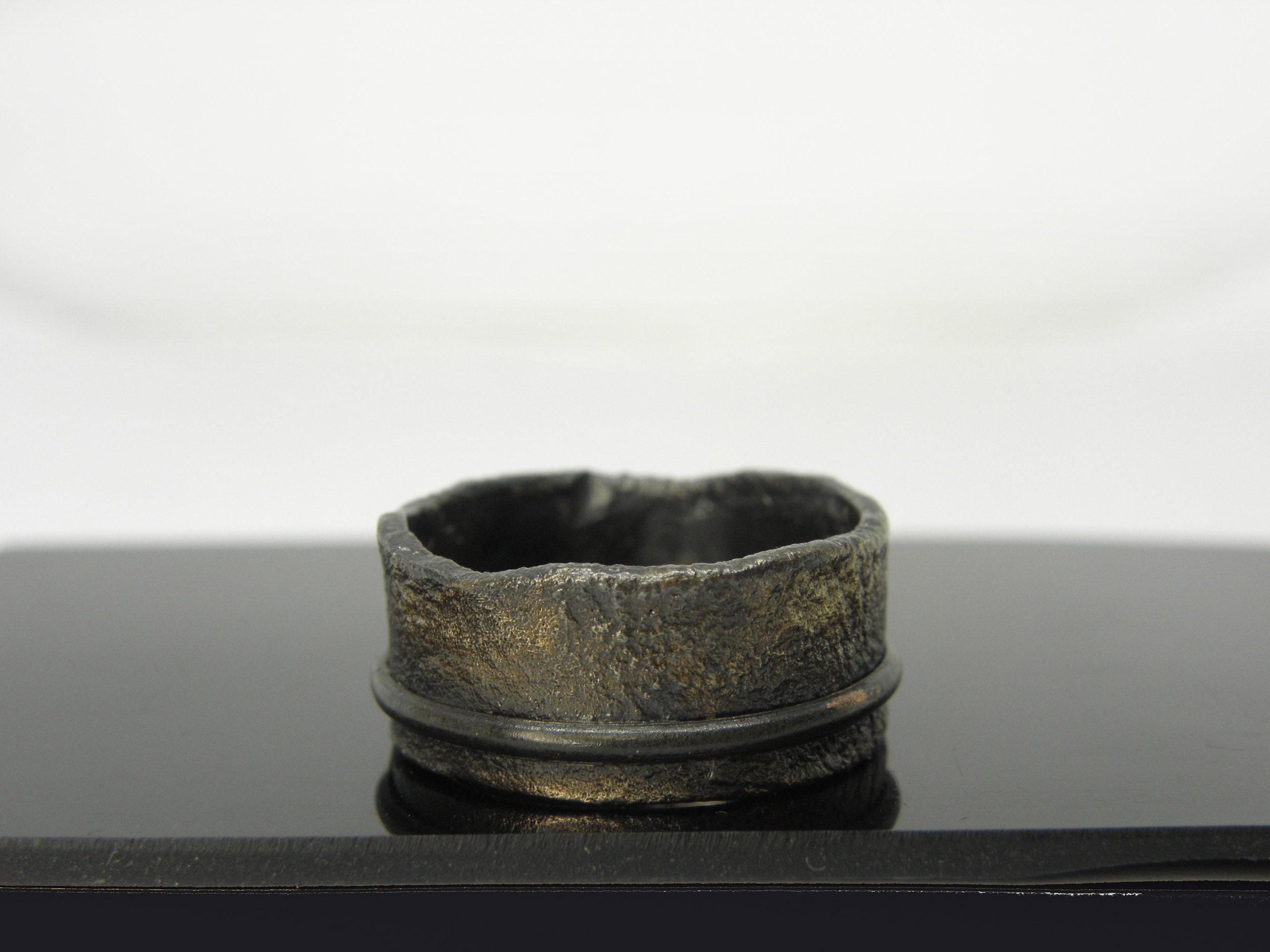 Oxidized silver ring with copper stripe men rustic jewelry | Etsy