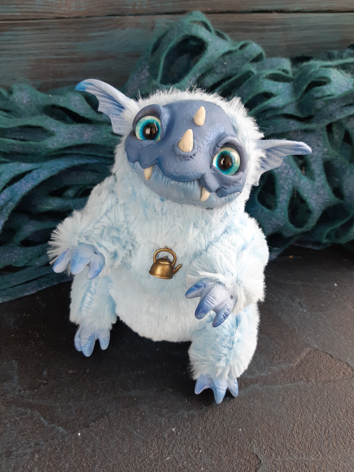 Little Blue Monster toy Plush doll Ooak Fantasy Creature Doll | Etsy