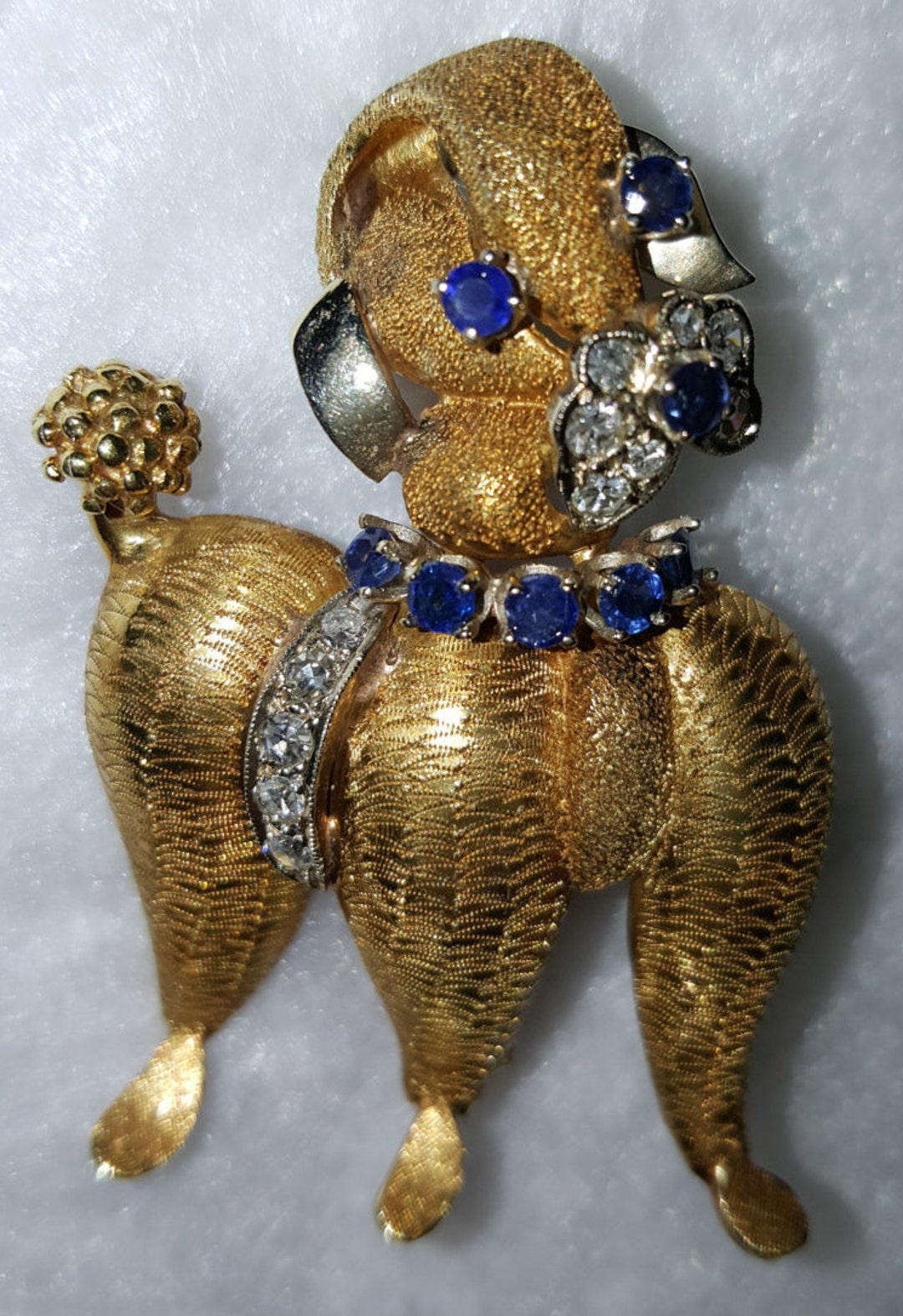 Vintage 18K Yellow Gold Poodle Pin With Sapphire & Diamonds - Etsy