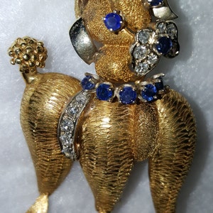 Vintage 18K Yellow Gold Poodle Pin With Sapphire & Diamonds - Etsy