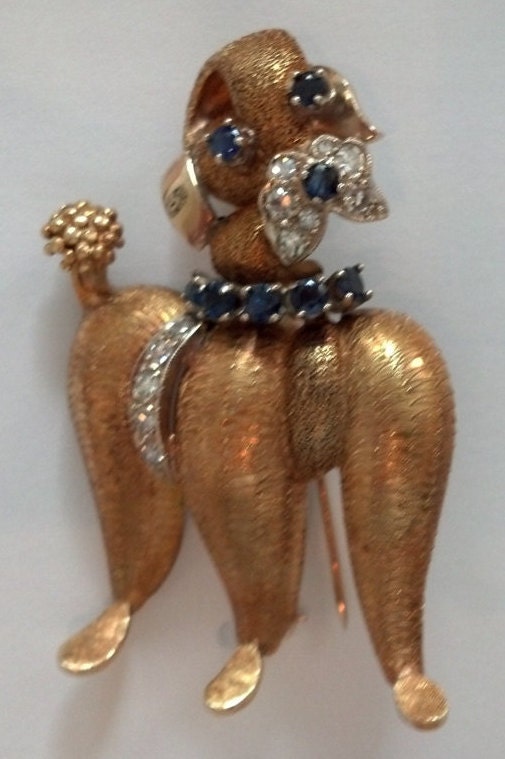 Vintage 18K Yellow Gold Poodle Pin With Sapphire & Diamonds - Etsy