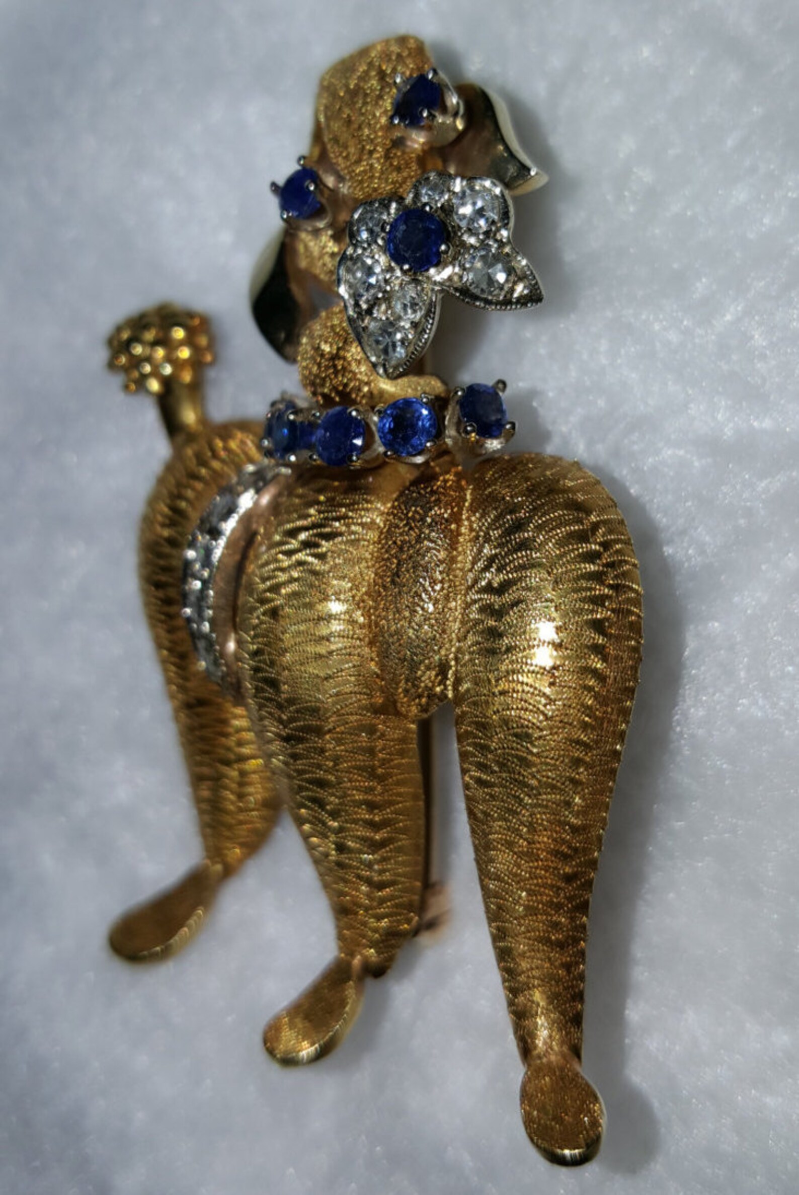 Vintage 18K Yellow Gold Poodle Pin With Sapphire & Diamonds - Etsy