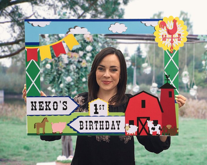 Farm Birthday Photo Booth Frame // Cow Spots, Barn, Animals, Customized ...