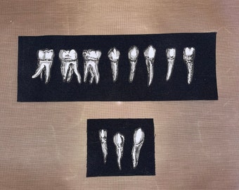 Teeth Patch, Print on Black Cotton Canvas, Occult Patch, Jaw Patch ...