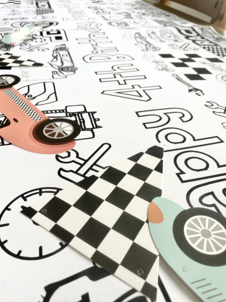 LARGE 6-foot Race Car Theme Coloring Banner Personalized Birthday ...