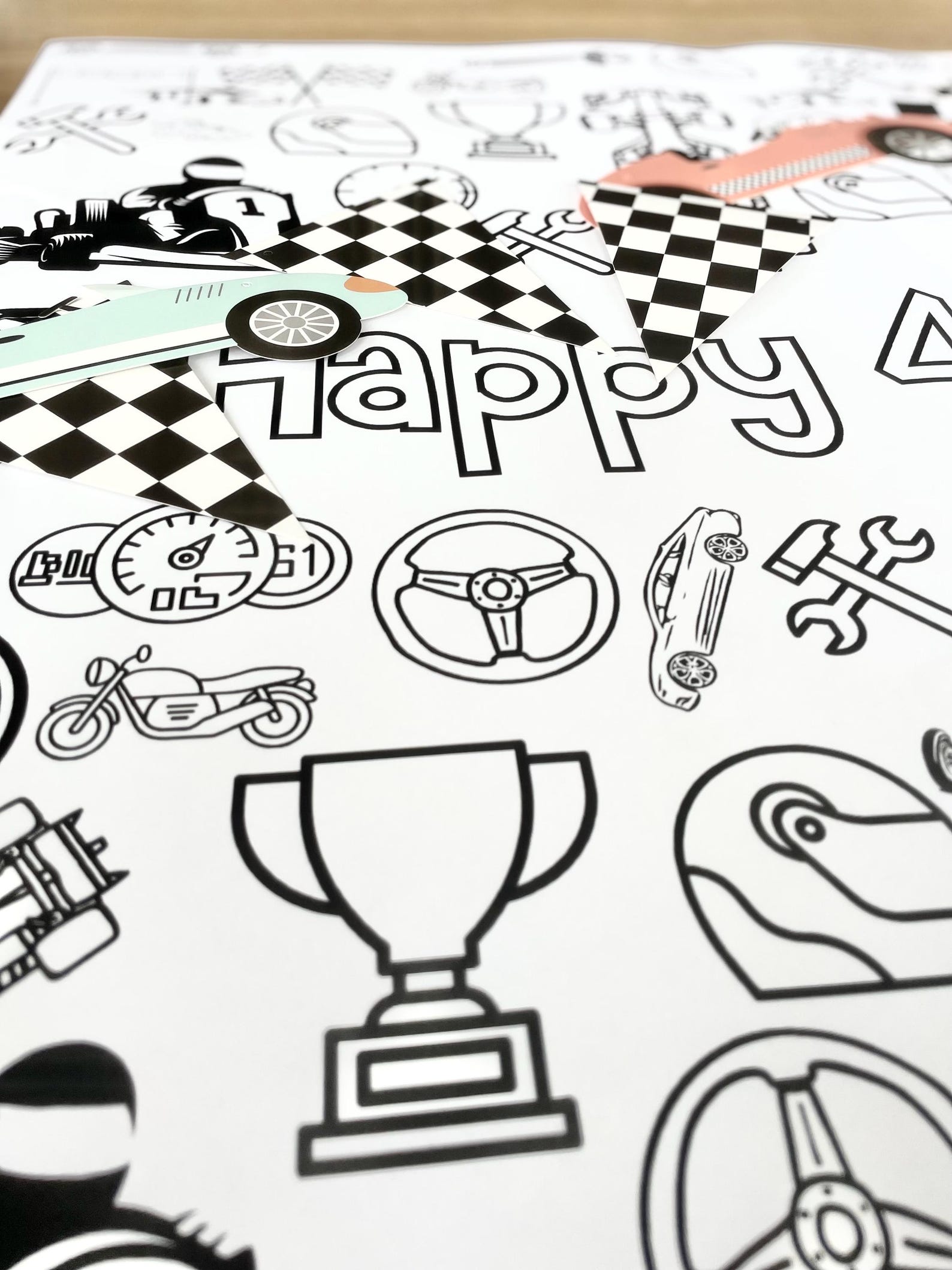 LARGE 6-foot Race Car Theme Coloring Banner Personalized Birthday ...