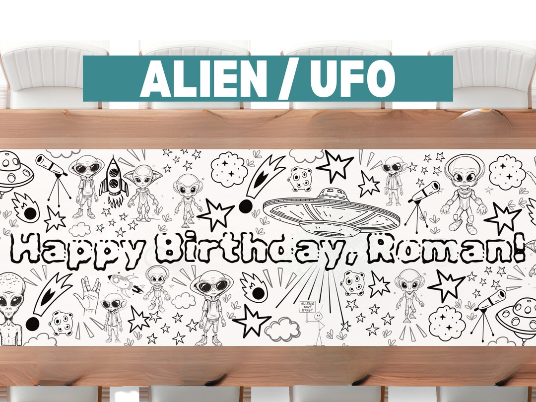 6 Foot Alien Invasion Coloring Banner Personalized UFO Ideas Birthday ...