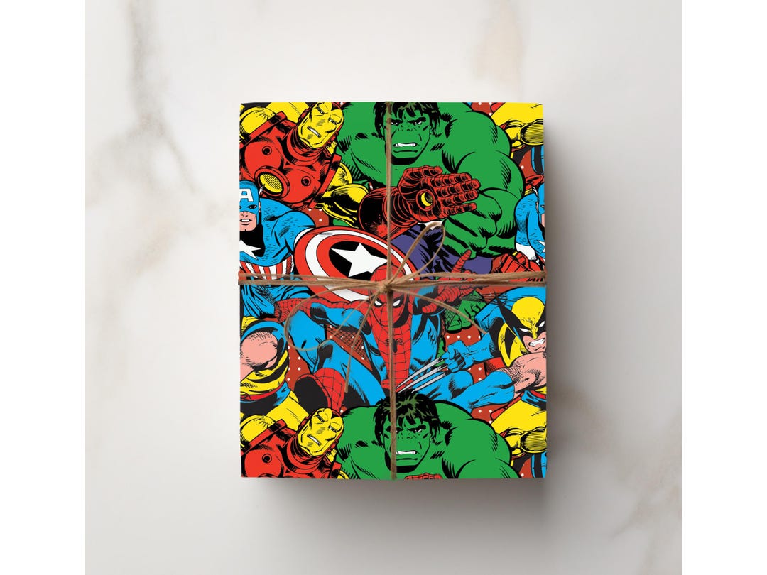 MARVEL SUPERHEROES Birthday Wrapping Paper Gift Idea Comic Book Special ...