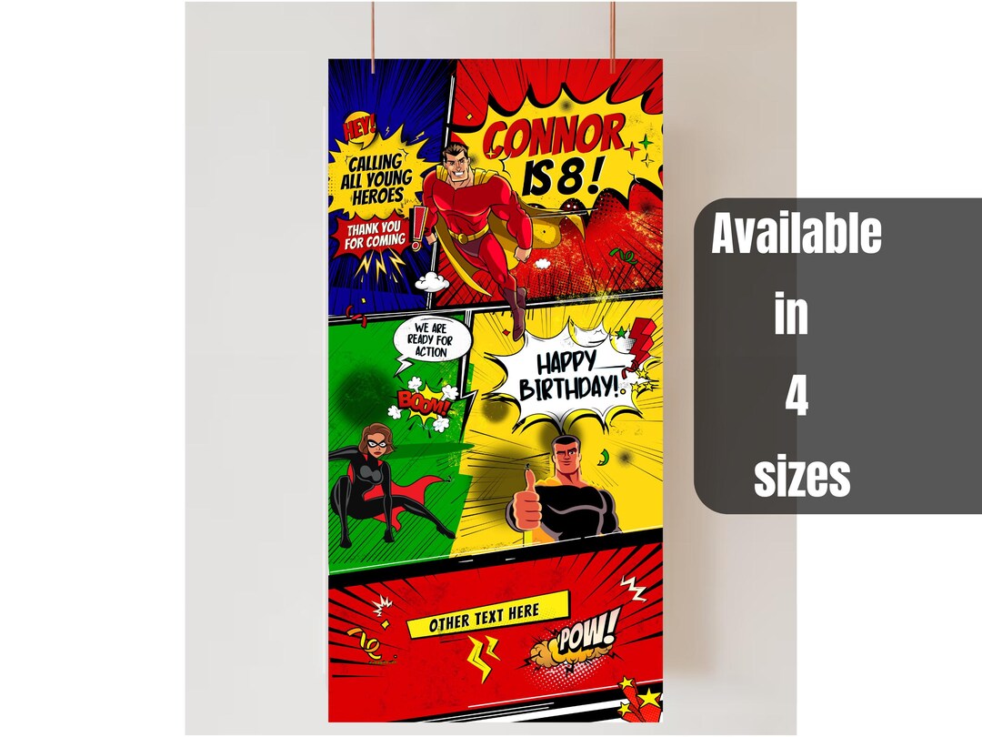 Superhero Birthday Custom Name Sign Backdrop Banner Decoration Bday ...