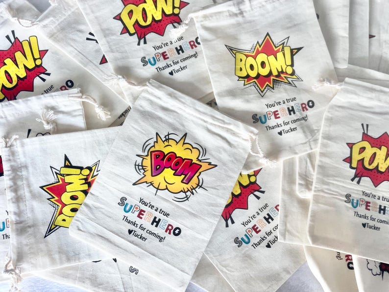 Custom Superhero Birthday Bag Favor Muslin Canvas Kit Eco Friendly ...
