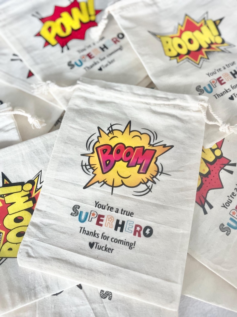 Custom Superhero Birthday Bag Favor Muslin Canvas Kit Eco Friendly ...
