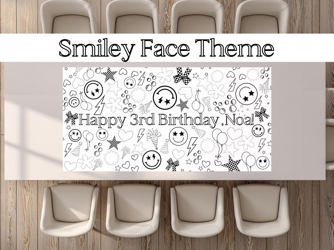 Large Kid Activity Coloring Sheet Birthday Idea Retro Smiley Face Theme ...