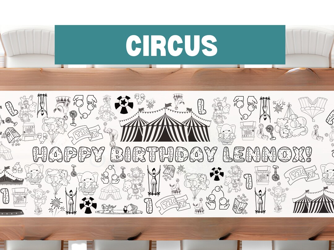 LARGE 6-foot Circus Theme Coloring Banner Personalized Birthday Poster ...
