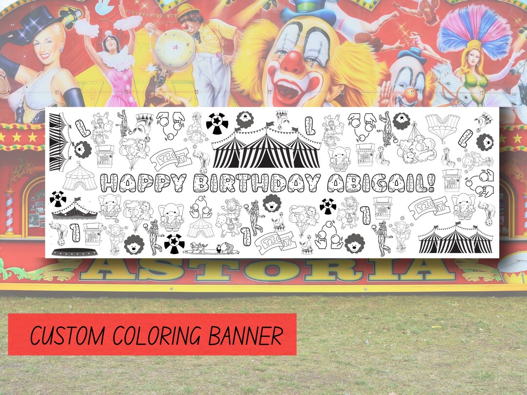 LARGE 6-foot Circus Theme Coloring Banner Personalized Birthday Poster ...