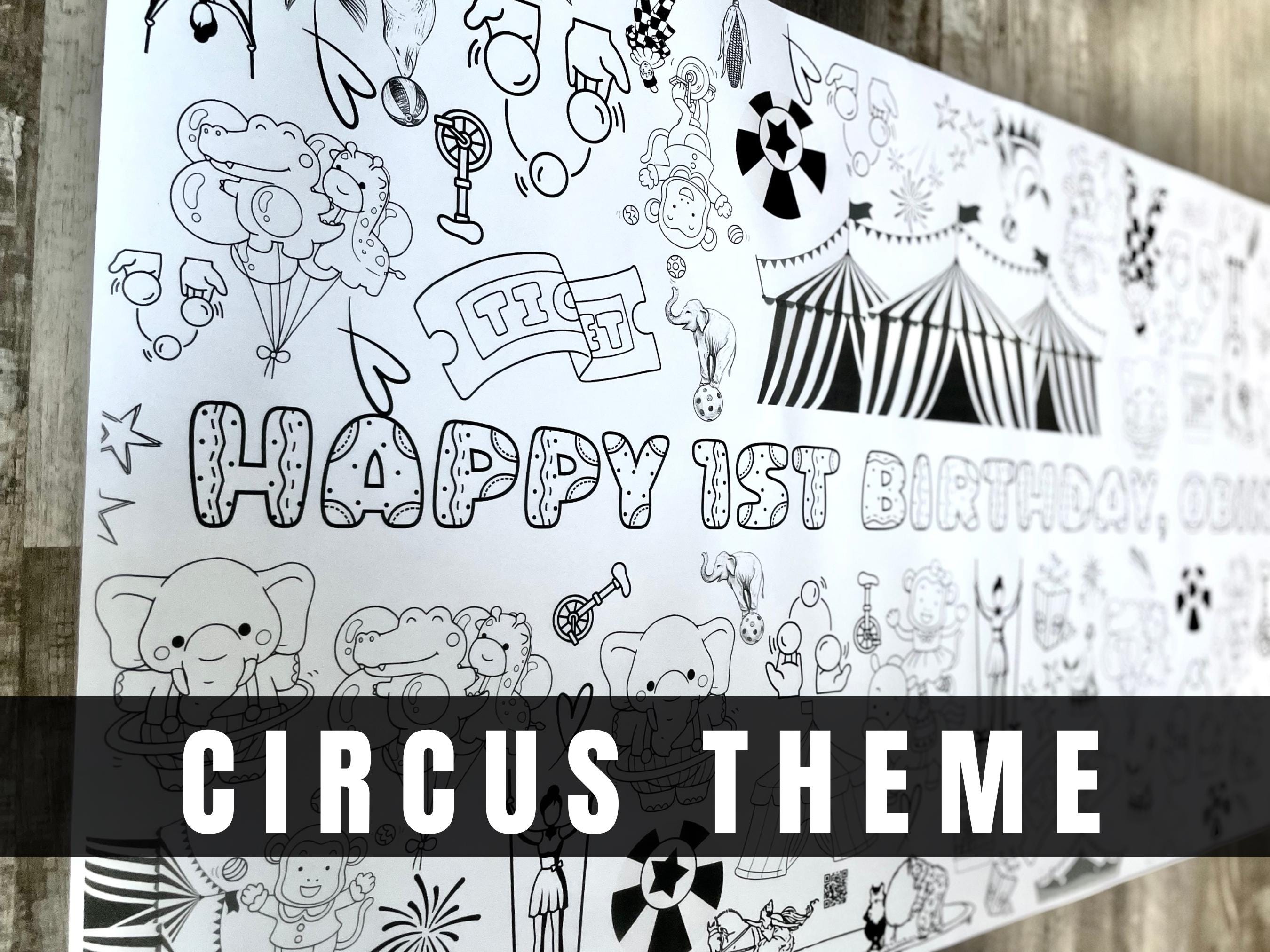 LARGE 6-foot Circus Theme Coloring Banner Personalized Birthday Poster ...