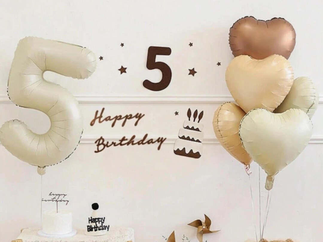 LARGE 30" Boho 5th Birthday Balloon Decor Five Year Old Beige Matte ...