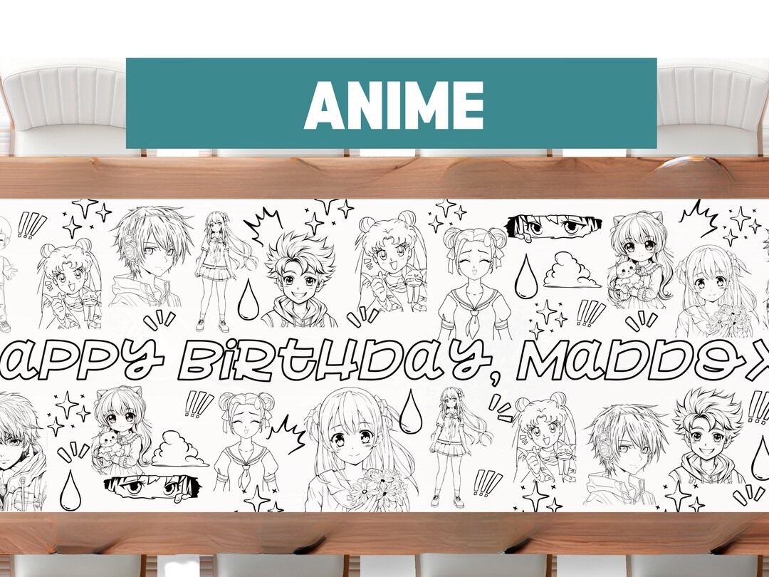 LARGE 6-foot Anime Theme Coloring Banner Personalized Birthday Poster ...