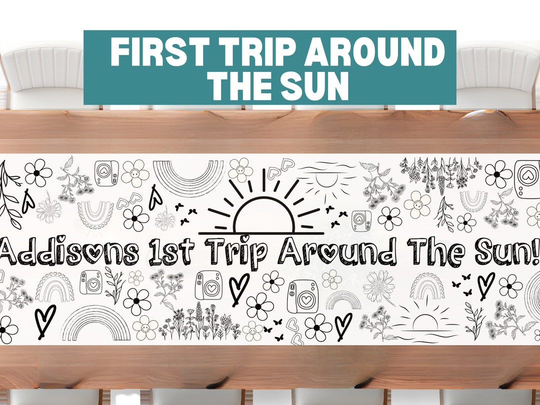 LARGE 6-foot First Trip Around the Sun Theme Coloring Banner Sunshine ...
