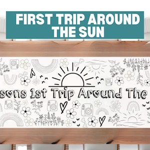 LARGE 6-foot First Trip Around the Sun Theme Coloring Banner Sunshine ...