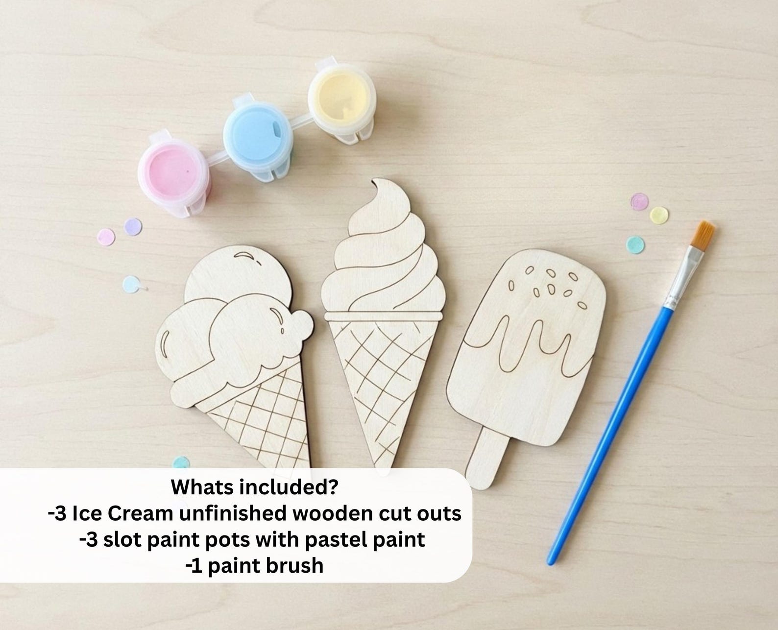 DIY Ice Cream Paint Kit Party Favor Wooden Craft Set Pastel Kids ...