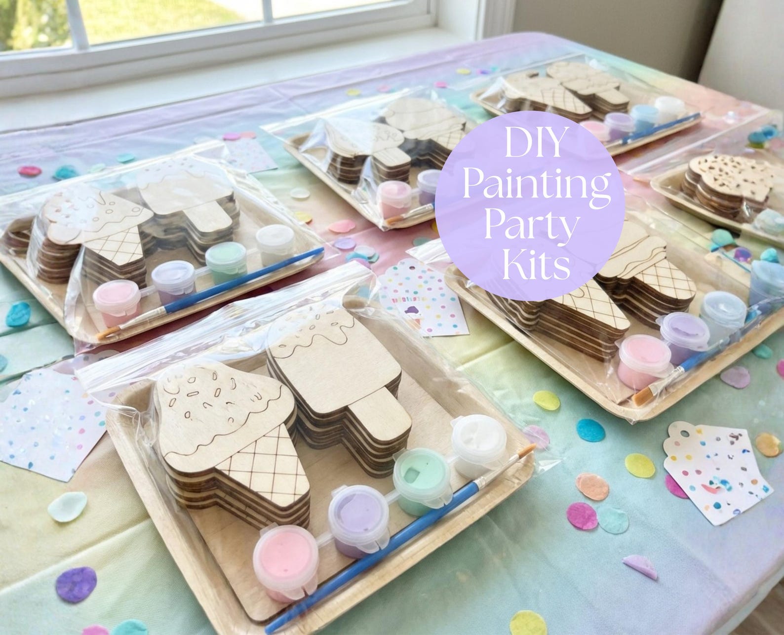 DIY Ice Cream Paint Kit Party Favor Wooden Craft Set Pastel Kids ...