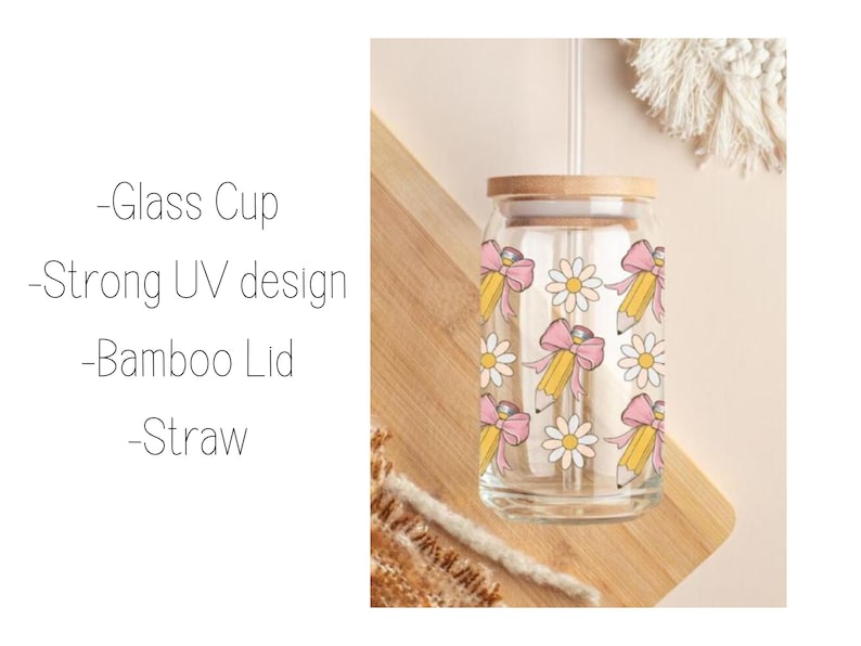 Set of 6 Teacher Gift Box Set Tote Bag Glass Cup Wrap Bamboo Lid ...
