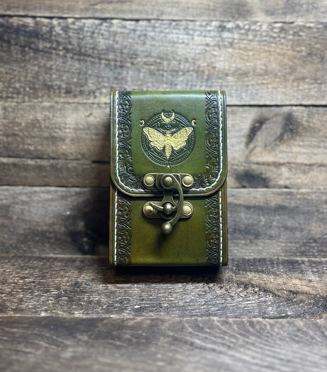 Tarot Deck Box ,green Tan ,tarot Leather Deck Box ,tarot Bag ,tarot ...