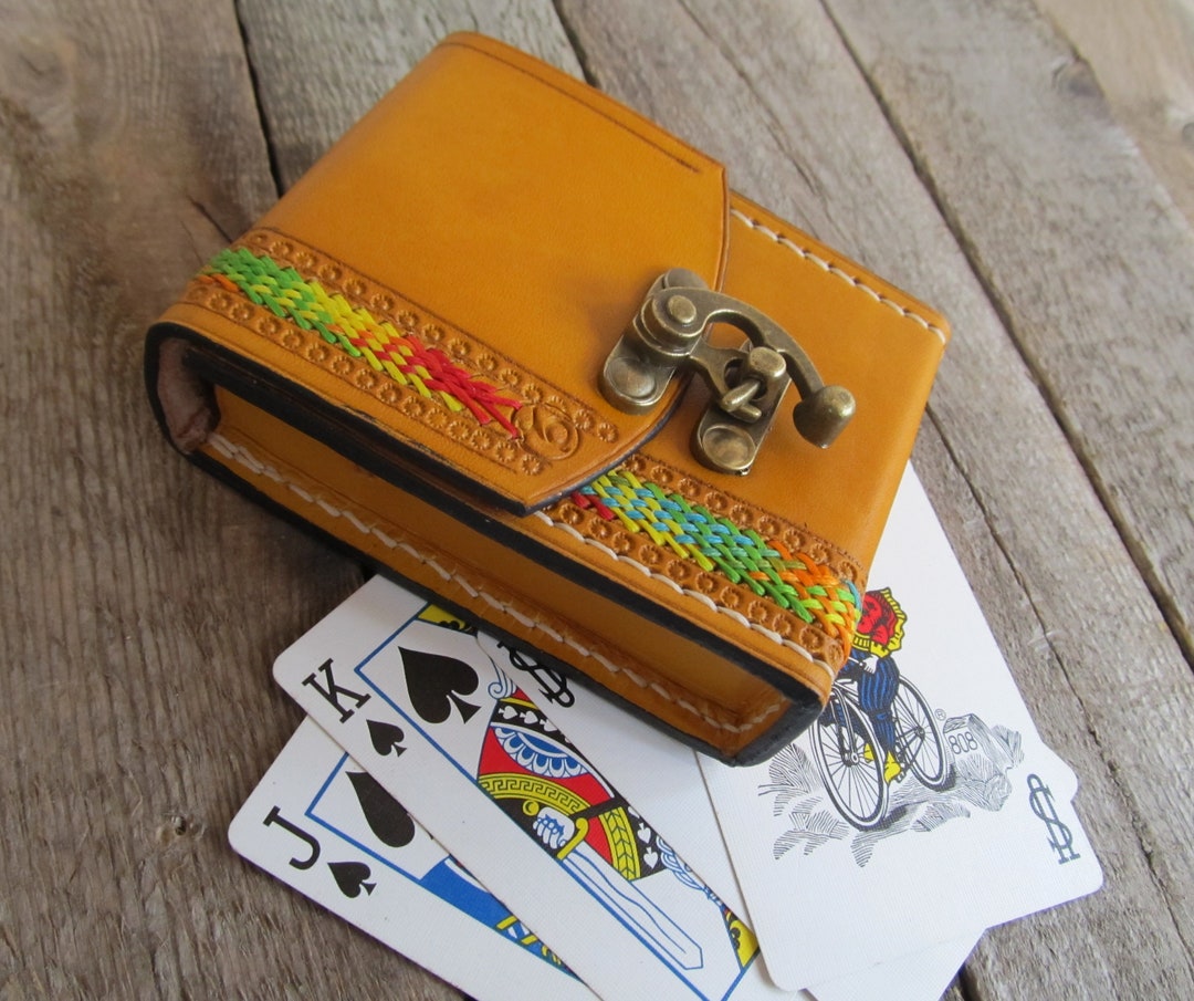 Yellow Deck Box for Playing Cards, Leather Case, Leather Playing Card ...