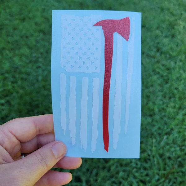 Firefighter American Flag Car Decal - Etsy