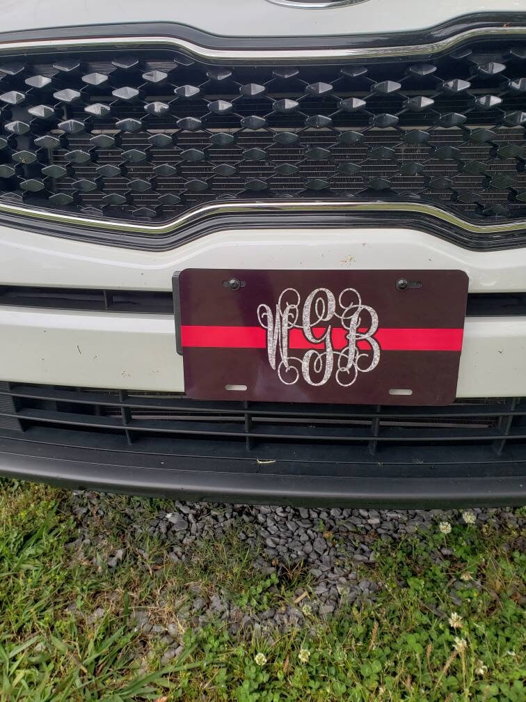 Thin Red Line License Plate Fire Fighter Wife MONOGRAM - Etsy