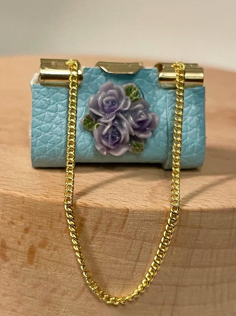12th Scale Doll’s House Miniature Hand Bag in Baby Blue Faux Leather ...