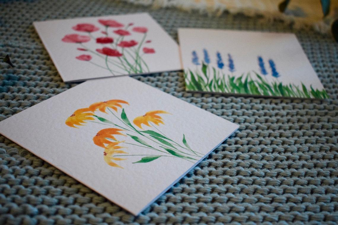 Set of 3 watercolour cards | Etsy