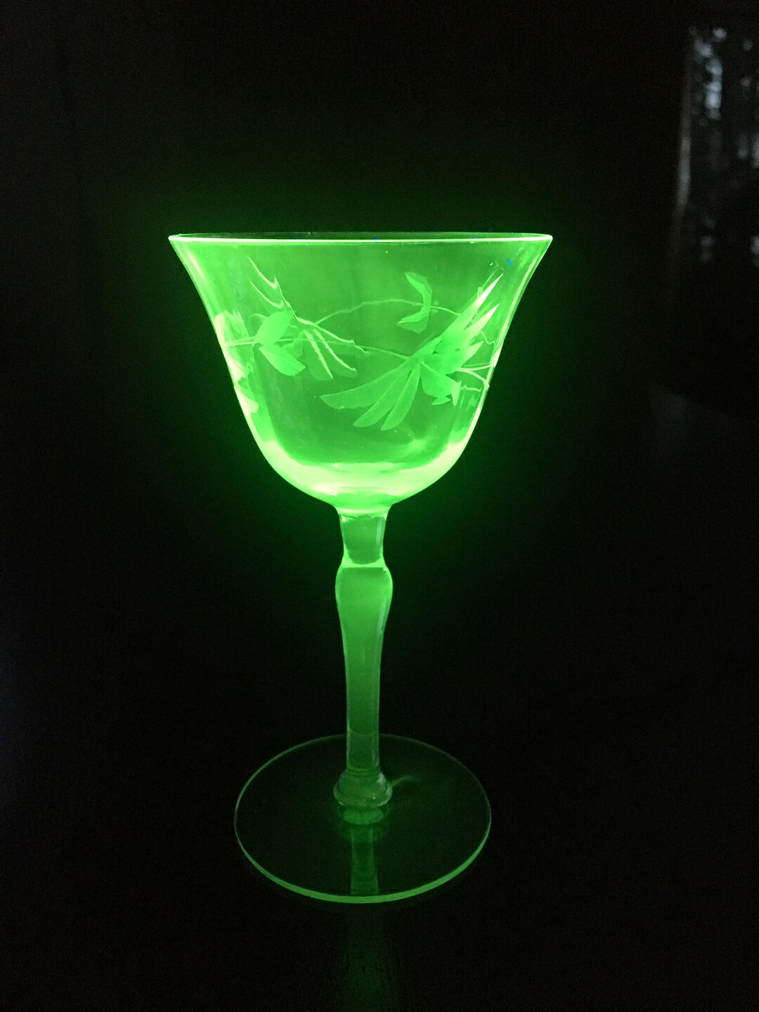 Green Uranium Glass Etched Cordial 1 Glass - Etsy