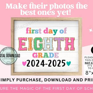 First Day of 8th Grade Printable Sign Instant Digital Download Back to ...