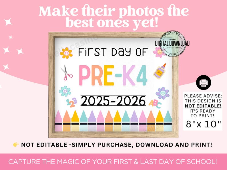 First Day of PREK4 Sign, Printable Digital Download - Etsy