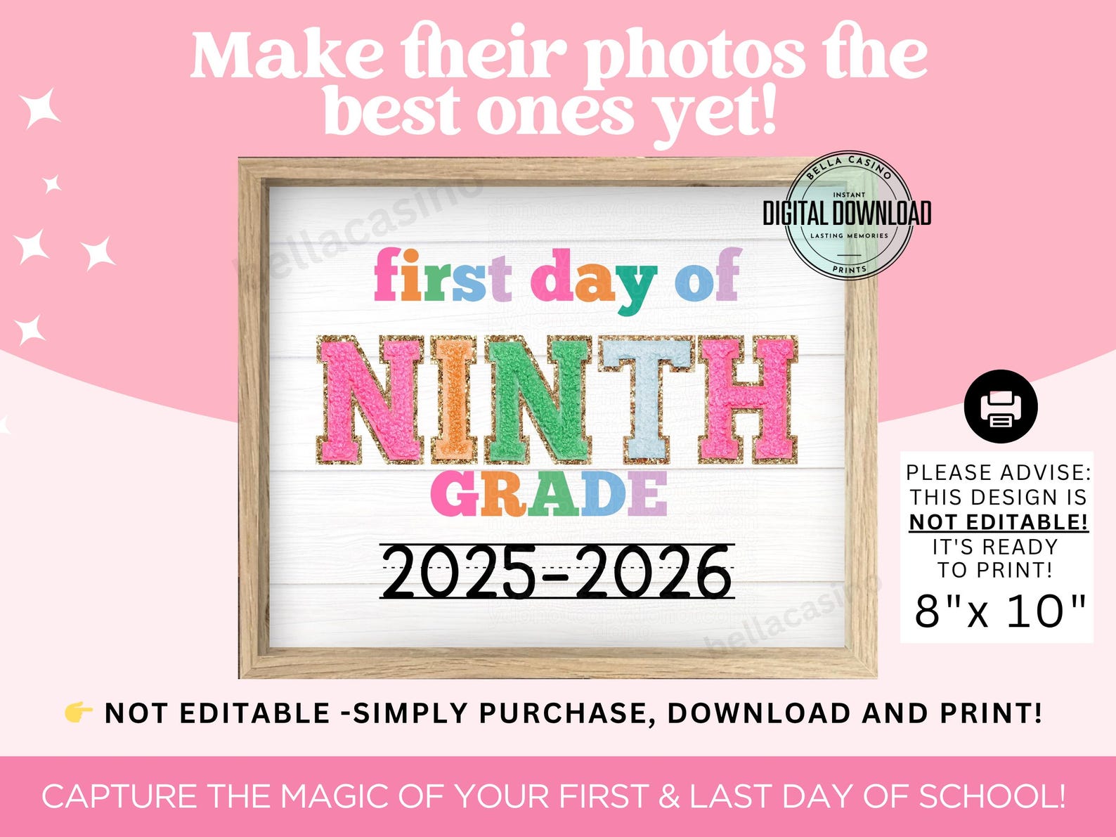 First Day of 9th Grade Printable Sign - Instant Digital Download - Back ...